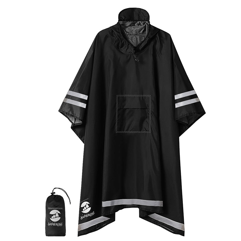 Unisex Hooded Waterproof Rain Poncho with Reflective Stripes – SaphiRose